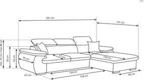 Sedací souprava COOL | 281x191 cm | rozkládací + úložný prostor | PRAVÁ | lounge 21 tmavě šedá