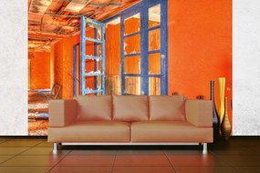 DIMEX | Samolepicí vliesová fototapeta na zeď Oranžová chodba MA-5-0855 | 375 x 250 cm | modrá, oranžová