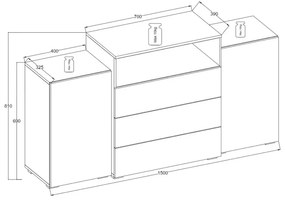 Kombinovaná komoda POSIE - wotan / bílá lesk