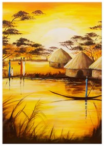 Gario Ručně malovaný obraz Africká vesnice Rozměry: 70 x 100 cm