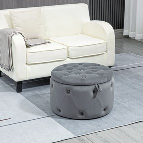 HOMCOM puf s úložným prostorem čalouněný taburet úložný box kulatý otoman s víkem sametový vzhled šedý Ø60 x 40 cm do obývacího pokoje a ložnice