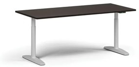 Výškově nastavitelný stůl OBOL, elektrický, 675-1325 mm, deska 1800x800 mm, bílá zaoblená podnož, wenge