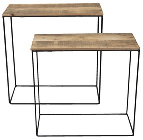 Set 2 odkládacích stolků s recyklovaným dřevem - 60*25*65 cm / 55*22*56 cm
