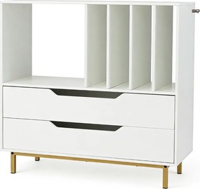 Costway Stojan na gramofon s 4 vinylovými přihrádkami a 2 zásuvkami Retro