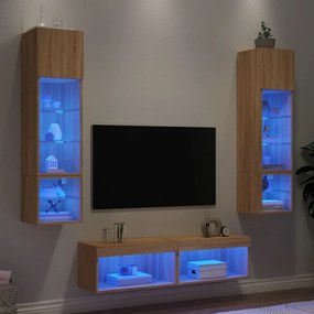 vidaXL 6dílná obývací stěna s LED osvětlením kompozitní dřevo [3216626] Barva: Černá