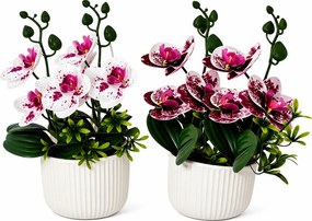 umělá květina, orchidej Phalaenopsis, sada 2 ks, výška 38 cm, plast,  bílá/vínová, Dekorino UK20260030