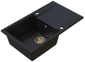 Sink Quality Sink55, kuchyňský granitový dřez 780x460x215 mm + zlatý sifon, grafitová, SKQ-SINK.G.1KDOL.XG