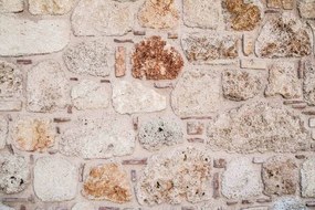 DIMEX | Samolepicí vliesová fototapeta na zeď Světlá kamenná zeď MA-5-2409 | 375 x 250 cm | bílá, béžová, hnědá