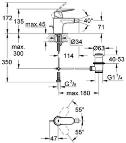 Grohe Eurosmart Cosmopolitan - Páková bidetová baterie s odtokovou garniturou, chrom 32839000