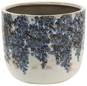 Keramický obal na květináč s modrými květy Maun M - Ø 15*13 cm