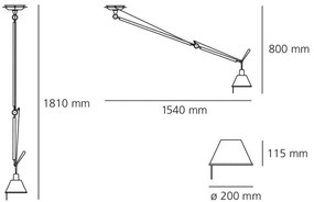 Artemide 0629000A+0781020A Tolomeo decentrata, designové závěsné svítidlo, 1x150W E27, polohovatelná ramena, stínítko satin, průměr 36cm
