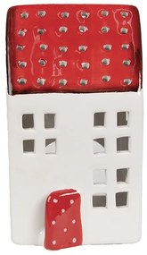 Bílo-červený svícen porcelánový domek - 8*8*15 cm