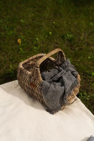Vingo Ratanový koš na nákupy – šedý, 46 x 32 x 44 cm