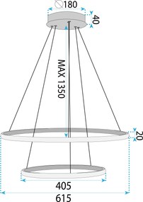 Toolight Toolight, LED závěsné osvětlení 40/60cm, 61W, 3000K, LHJ007-CP2, zlatá, OSW-60004
