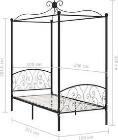 Rám postele s nebesy černý kovový 100 x 200 cm 284475