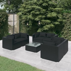 vidaXL 7dílná zahradní sedací souprava s poduškami polyratan [3102309] Barva: Černá