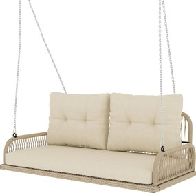 Outsunny Hollywood houpačka pro 2 osoby z rákosu se polštáři a řetězovým zavěšením, nosnost až 240 kg, houpačka do zahrady nebo na balkon 115 x 66 x 4