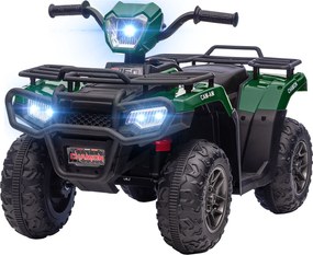 HOMCOM Dětská elektrická čtyřkolka, max. 4 km/h, od 3 let, LED světlomety, hudební připojení, černá+zelená 88 x 45 x 50 cm
