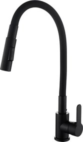 Gamma Flex 4000, stojánková dřezová baterie s flexibilním ramenem, 2-funkční výtok, černá matná, GMA-BFX-4000BK