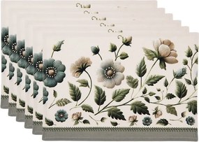 6ks béžové bavlněné prostírání s květy Gently Blooming - 48*35 cm