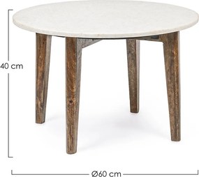 Bílý/v přírodní barvě kulatý konferenční stolek s mramorovou deskou ø 60 cm Sylvester – Bizzotto