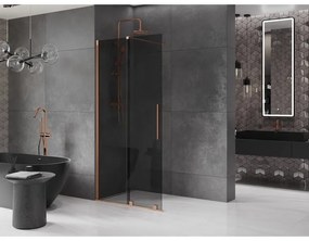 Mexen Velar, sprchová zástěna s posuvnými dveřmi Walk-in 85 x 200 cm, 8mm šedé sklo, měděná matná, 871-085-000-43-65