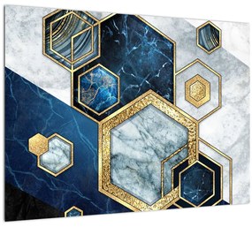 Skleněný obraz - Mramorové hexagony (70x50 cm)