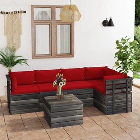vidaXL 6dílná zahradní sedací souprava z palet + podušky borové dřevo [3061952] Barva: Červená