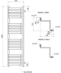 Mexen Loop, koupelnový radiátor 1250 x 375 mm, 666 W, černá, W129-1250-350-00-70