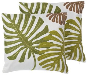Sada 2 bavlněných polštářů Palmový motív 45 x 45 cm zelená ZENOBIA Beliani