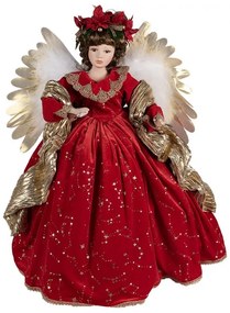 Červený hrající Anděl v šatech a svítícími křídly Angel Chris led - 50*30*65 cm