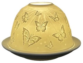 Bílý porcelánový svícen na čajovou svíčku s motýlky Basthijn – 12x8 cm