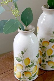 Béžová antik keramická váza s citróny Limone Blossom - Ø 8*20 cm