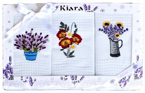 Utěrky KIARA 87 vaflové vyšívané, dárkové balení, květiny, bílá, 3 kusy 50x70cm