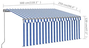 vidaXL Marketos Ručně zatahovací markýza s roletou a LED 5 x 2,5 m modrá a bílá