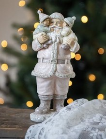 Růžová vánoční dekorace socha Santa s dětmi - 10*8*21 cm