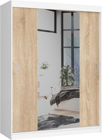Šatní skříň posuvná se zrcadlem 150 cm bílá/dub sonoma