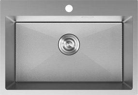Mexen Solix, 1-komorový nerezový dřez 650 x 450 mm, broušená ocel, vzor voština, 6403651000-01HC