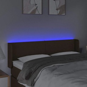 Čelo postele s LED tmavě hnědé 147 x 16 x 78/88 cm textil 3122957