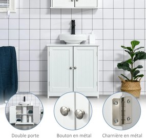 Kleankin koupelnová skříňka - skříňka pod umyvadlo - dvoudvéřová skříň s policí - 60 Š x 30 H x 60 V cm - bílý dřevo
