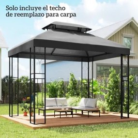 Outsunny náhradní střecha 4x3 m s dvouúrovňovou střechou, odtokovými otvory a UV ochranou, pouze střešní potah, RÁM NEZAHRNUJE, tmavě šedá