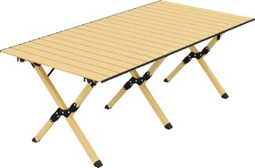 Kempingový stůl 117 x 60 cm Hliníkový skládací stůl s rolovací deskou vzhled dřeva Přepravní taška vodotěsná
