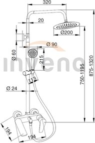 Invena Dokos, páková vanová/sprchová baterie s hlavovou dešťovou sprchou 20cm, černá matná, INV-AU-19-B04-V