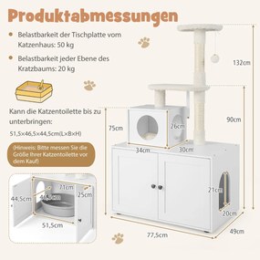 Costway Skříň pro kočky se škrabadlem a sisalovým krytem pro škrabadla pro kočky