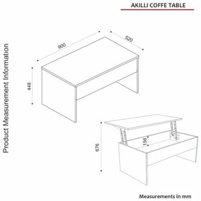 Rozkládací konferenční stolek AKILLI 44,8x90 cm bílá