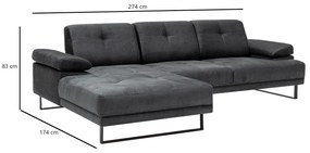 Designová rohová sedačka Vatusia 274 cm antracitová - levá