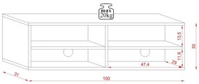 Závěsný TV stolek Derby 100 cm bílý mat/bílý lesk