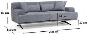Designová sedačka Kessya 200 cm šedá