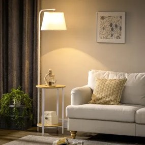 HOMCOM Stojací lampa 162 cm 40 W Stojací lampa se 2 policemi a plátěným stínidlem z bílého kovu do obývacího pokoje a ložnice