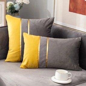 Luxusní sametový povlak na polštář se dvěma zlatými proužky Barva: Žluto šedá, Velikost: 30x50 cm